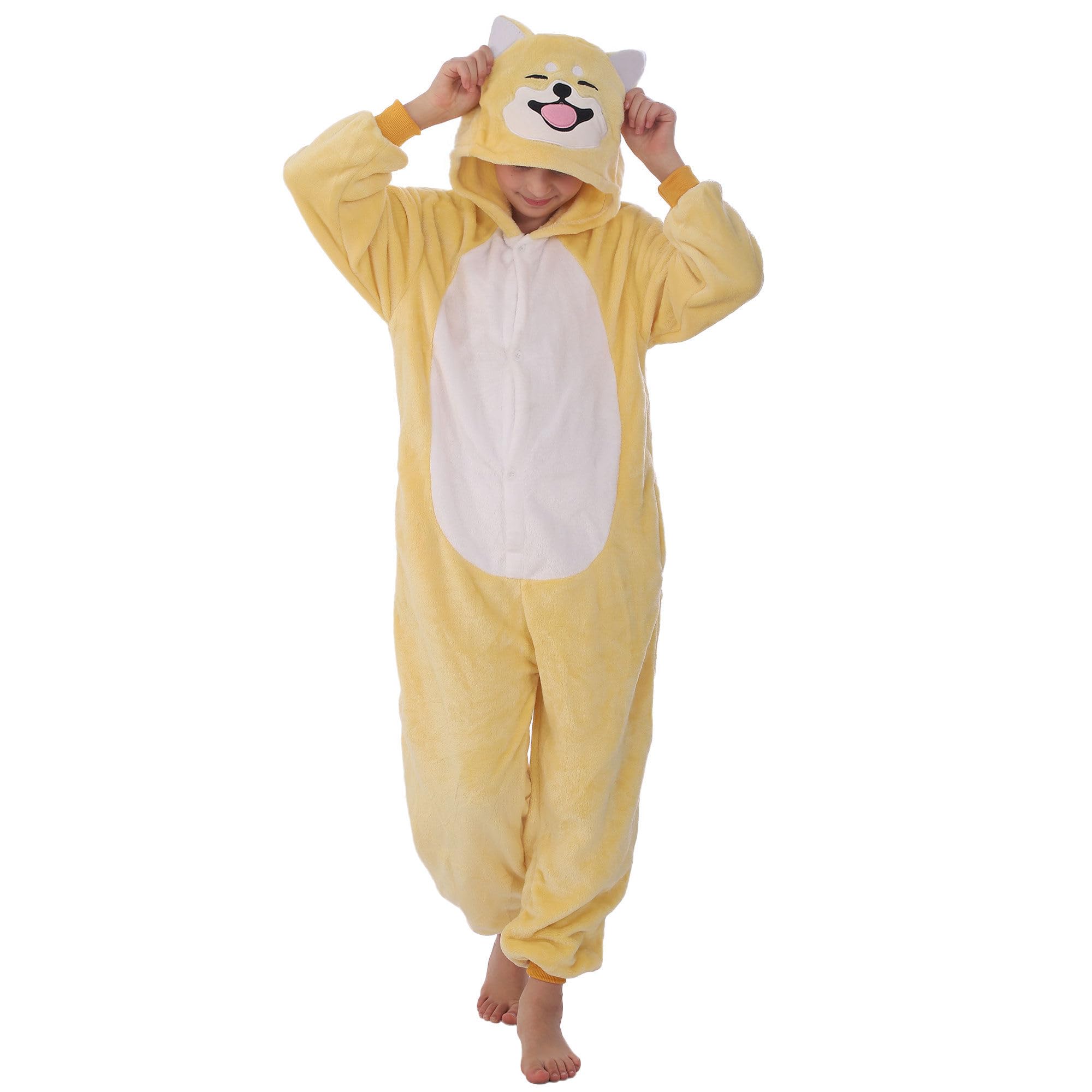 WOYASIM Flannel Costume Onesie Kids Halloween Easter Animal Cosplay for Girls Boys One Piece Shiba Inu XL