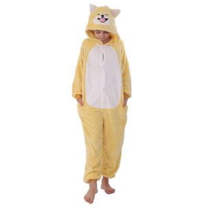 WOYASIM Flannel Costume Onesie Kids Halloween Easter Animal Cosplay for Girls Boys One Piece Shiba Inu XL