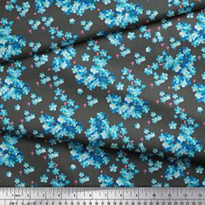 Soimoi Cotton Canvas Grey Fabric - by The Yard - 56 Inch Wide - Blue Flower Floral Material - Tranquil and Botanical Designs for Stylish Apparel Printed Fabric