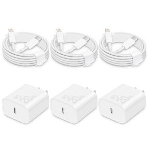 i phone charger fast charging- 20w usb c wall charger block with 6ft charger cord [mfi certified] compatible with ip 14/13/12/11/x series, i pad & more [3pack]