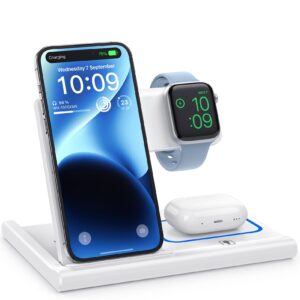 wireless charger, 3 in 1 wireless charging station for multiple devices,wireless charging stand for iphone15 14 13 12 11 series, airpods pro 3 2 & apple watch [ul-listed] (white)