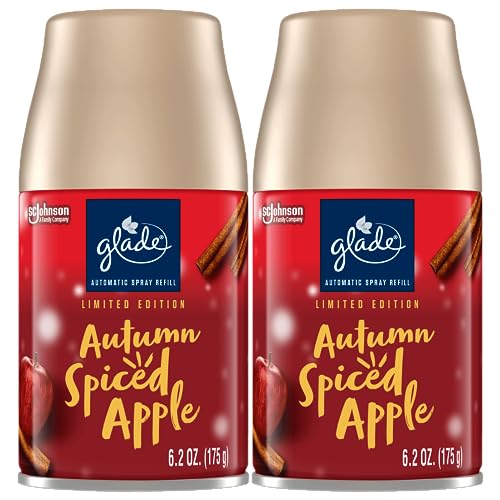 Glade Automatic Spray Refill, Air Freshener for Home and Bathroom, Autumn Spiced Apple, Limited Edition Scent, 6.2 Oz, 2 Count