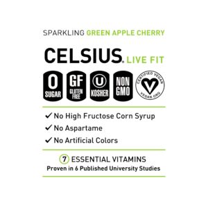 CELSIUS Sparkling Green Apple Cherry, Functional Essential Energy Drink, 12 Fl Oz (Pack of 12)