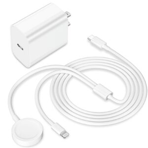 [apple mfi/mfm certified] apple watch charger, upgraded 2 in 1 usb c iphone watch charger fast charging cable 3.3ft with 20w usb c wall charger block for apple watch series 8/7/6/5/4 & iphone 14 13 12