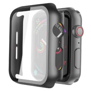 misxi 2 pack hard pc case with tempered glass screen protector compatible with apple watch se series 6 series 5 series 4 40mm - black