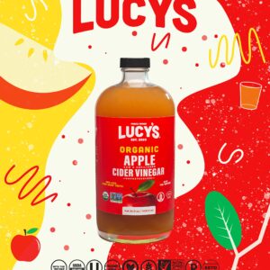 Lucy's Family Owned - USDA Organic NonGMO Raw Apple Cider Vinegar, Unfiltered, Unpasteurized, With the Mother, 34oz Glass Bottle (2 Pack)