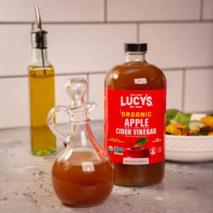 Lucy's Family Owned - USDA Organic NonGMO Raw Apple Cider Vinegar, Unfiltered, Unpasteurized, With the Mother, 34oz Glass Bottle (2 Pack)