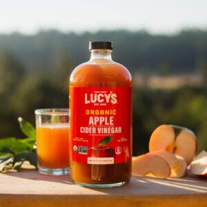 Lucy's Family Owned - USDA Organic NonGMO Raw Apple Cider Vinegar, Unfiltered, Unpasteurized, With the Mother, 34oz Glass Bottle (2 Pack)