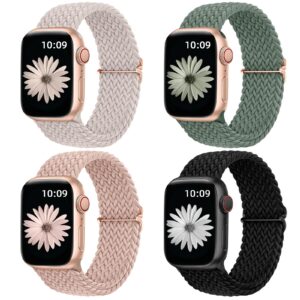 daqin 4 pack braided solo loop compatible with apple watch band 38mm 40mm 41mm women men, adjustable stretchy band elastic nylon sport wristbands for iwatch series 9 8 7 6 5 4 3 2 1 se ultra/ultra 2