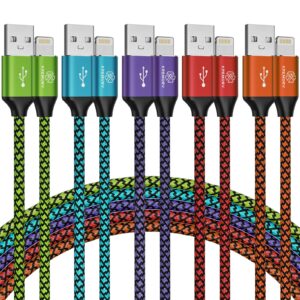 iphone charger 5 pack 10 ft usb lightning cable apple mfi certified cable fast charging cord nylon braided compatible with iphone 14 13 12 11 xs xr x pro max 8 7 6 6s 6 plus mini 5s se plus ipad