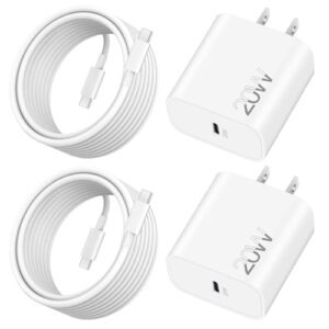 20w fast charger for iphone 15/15 pro max, ipad pro 12.9/11 inch 2023/2022/2021/2020, ipad air 5th/4th, ipad mini 6, 2pack fast wall charger block with 10ft usb c to c cable