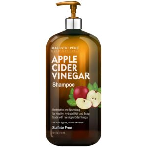 majestic pure apple cider vinegar shampoo - restores shine & reduces itchy scalp, dandruff & frizz - sulfate free, for all hair types, men and women - 16 fl oz