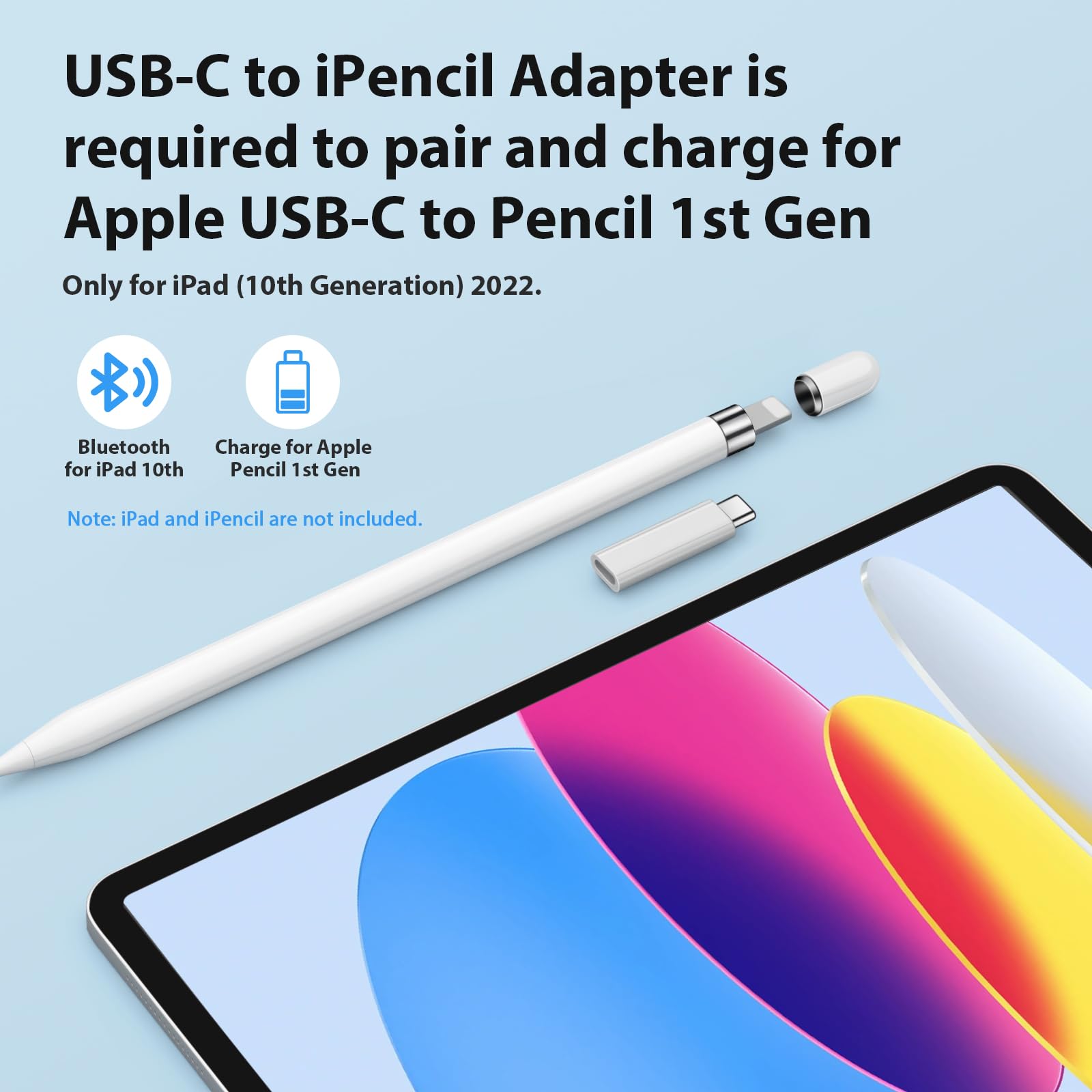 USB-C to Pencil Adapter Compatible with Apple Pencil 1st Generation USB-C to for Lightning Connector Charging Adapter for iPad 10th Gen Bluetooth Pair Male to Female Adapter Connector for Apple Pen