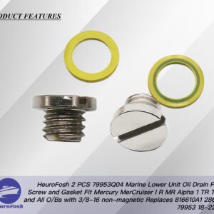 HeuroFosh 2 PCS 79953Q04 Marine Lower Unit Oil Drain Plug Screw and Gasket Fit Mercury MerCruiser I R MR Alpha 1 TR TRS and All O/Bs with 3/8-16 non-magnetic Replaces 816610A1 28634 79953 18-2244