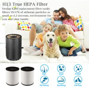 4 Pack KJ80 Replacement Filter Compatible with Druiap KJ80 Air Purifier, Upgraded 3-in-1 H13 Ture HEPA High-Efficiency Filter