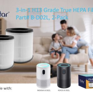 Flintar True HEPA Replacement Filter, Compatible with MOOKA and KOIOS B-D02L Air Purifier and VEWIOR B-D02U Air Purifier, 3-in-1 H13 True HEPA Filter Set, 2-Pack