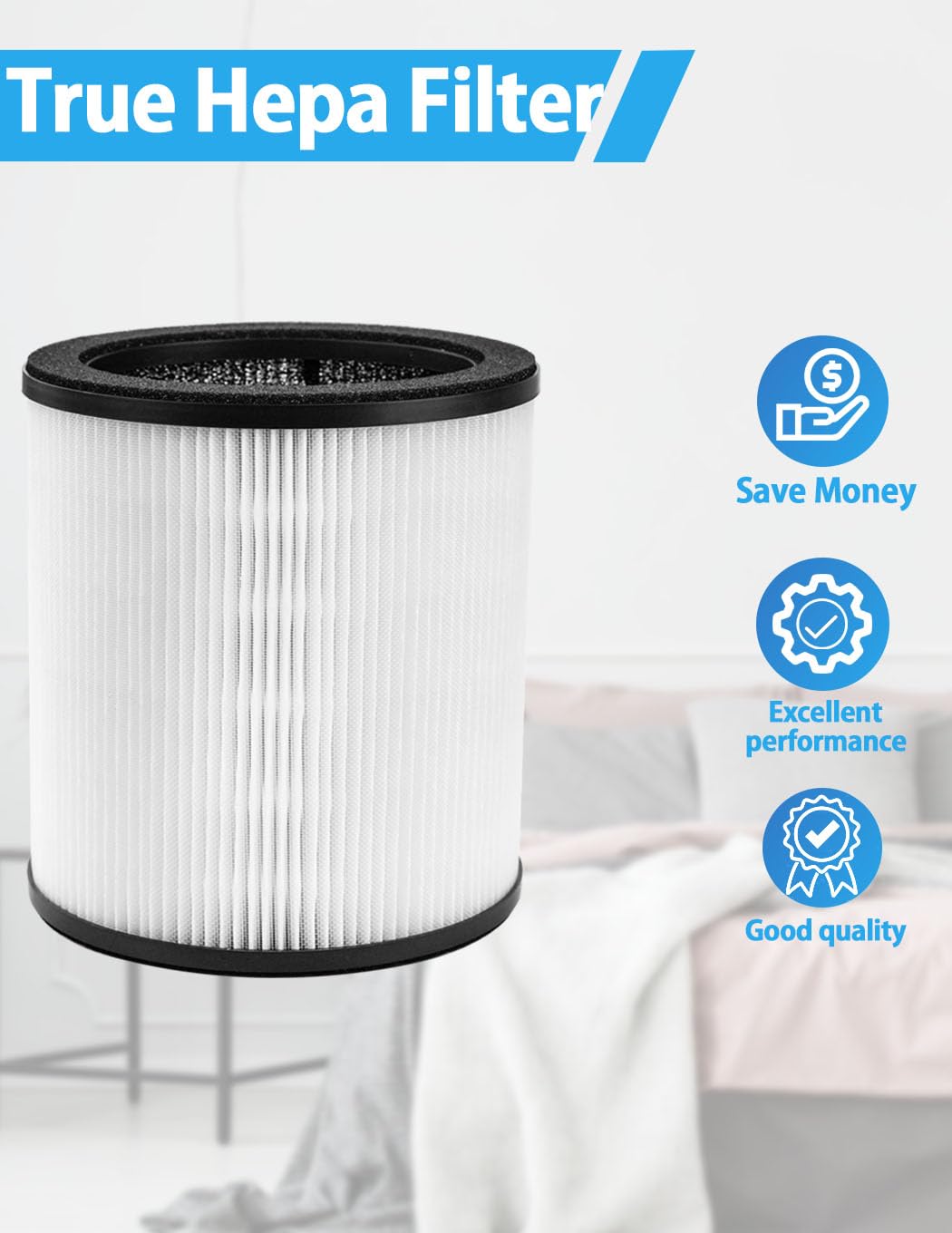 BBT BAMBOOST KJ80 Replacement Filter Compatible with Druiap KJ80 Air Purifier, 3-in-1 True HEPA and High-Efficiency Activated Carbon Filter, Compare to Part #AF3080, 2 Pack