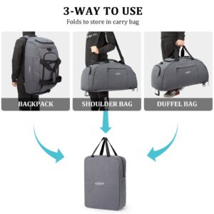 G4Free 70L Large 3-Way Duffle Backpack Gym Bag with Shoe Compartment Lightweight Waterproof Foldable Sports Duffel Bag Travel Backpack Luggage (Grey)