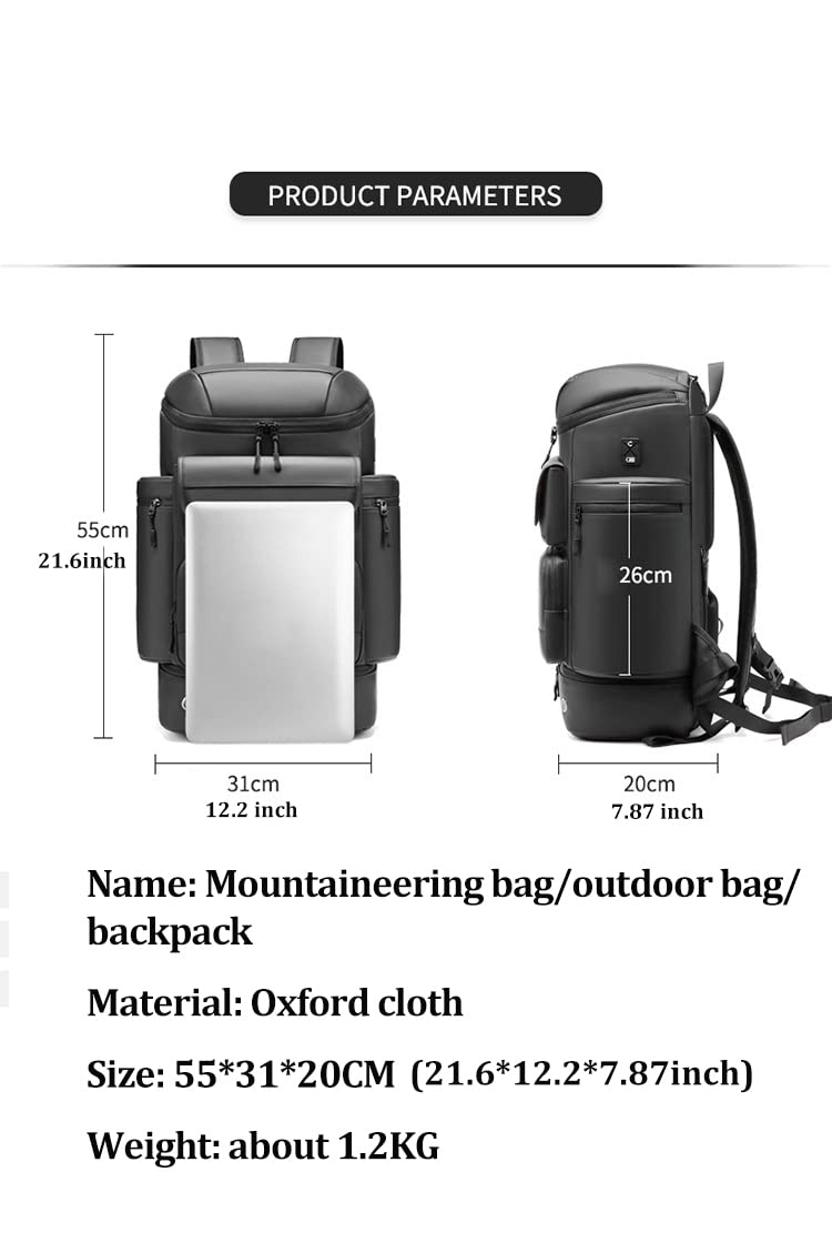 Men large capacity travel backpack,50L waterproof hiking trekking Backpack With separate shoe bag,Business work Laptop Backpack