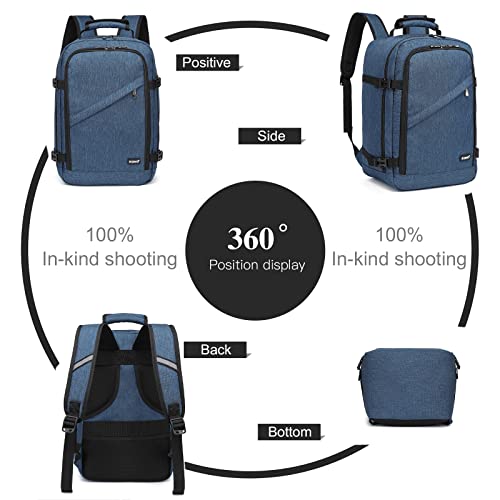 Kono Carry on Backpack, 16" Airplane Approved Under Seat Travel Backpack for Men and Women, Waterproof Lightweight Daypack for Flight 20L (Navy, Small)