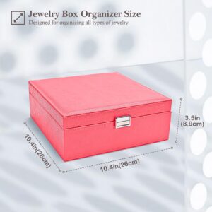 ProCase Jewelry Box for Women, 2 Layers Large Leather Jewelry Organizer Storage Case with Removable Pad for Earrings -Watermelonred