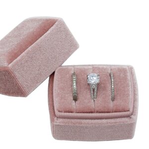 Beatrix & Luca 3 Ring Velvet Ring Box | Ring Holder | Jewelry | Proposal | Wedding | Ceremony | Engagement | Photography | Keepsake | Bridal Rectangle Triple (Dusty Rose Triple)