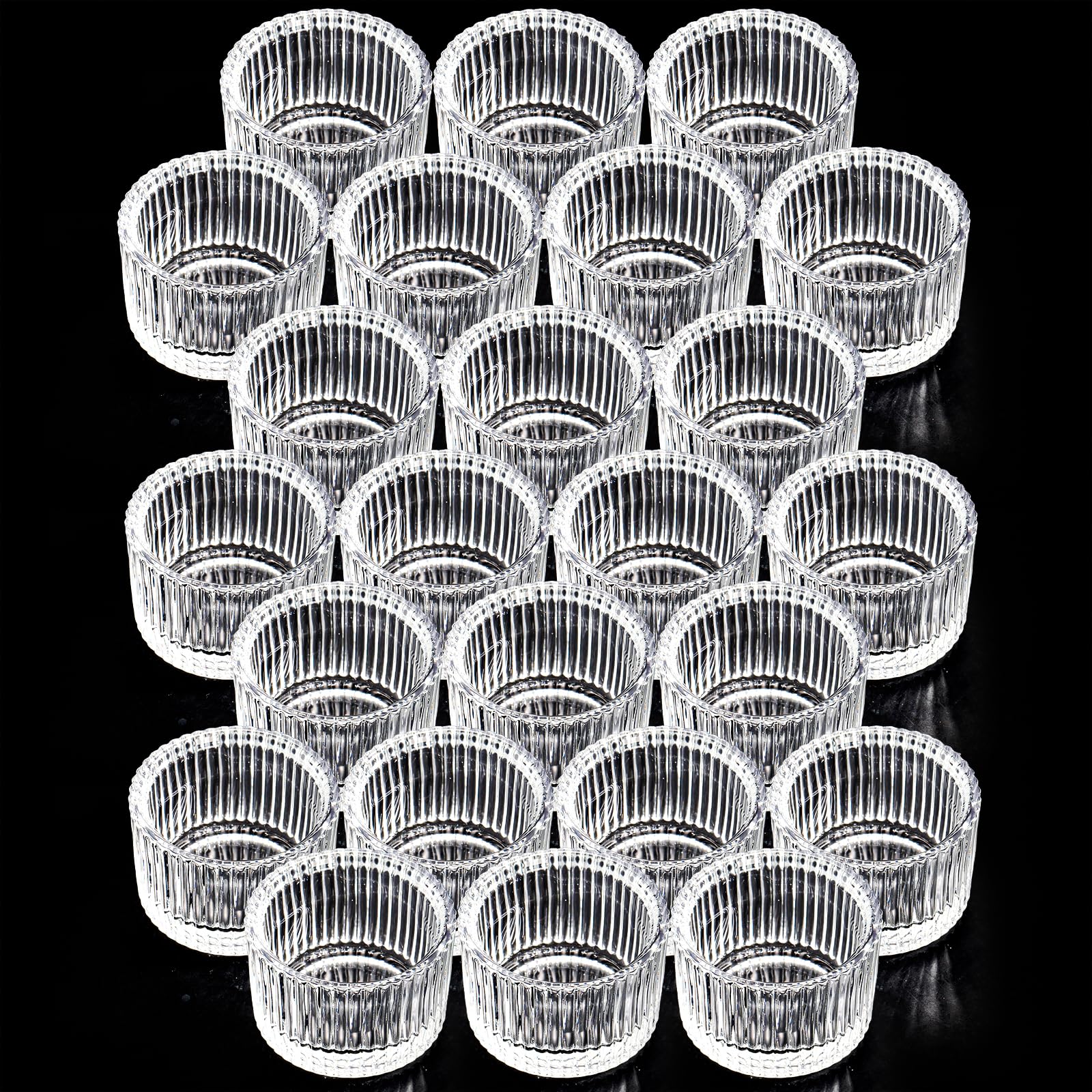 Elsjoy 24 Pack Glass Tealight Candle Holder, 2" x 1.4" Small Clear Glass Votive Candle Holders Mini Ribbed Tealight Holder for Wedding, Birthday, Festival, Table Centerpiece