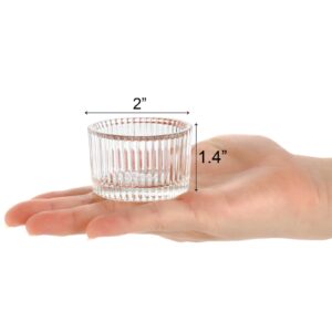 Elsjoy 24 Pack Glass Tealight Candle Holder, 2" x 1.4" Small Clear Glass Votive Candle Holders Mini Ribbed Tealight Holder for Wedding, Birthday, Festival, Table Centerpiece