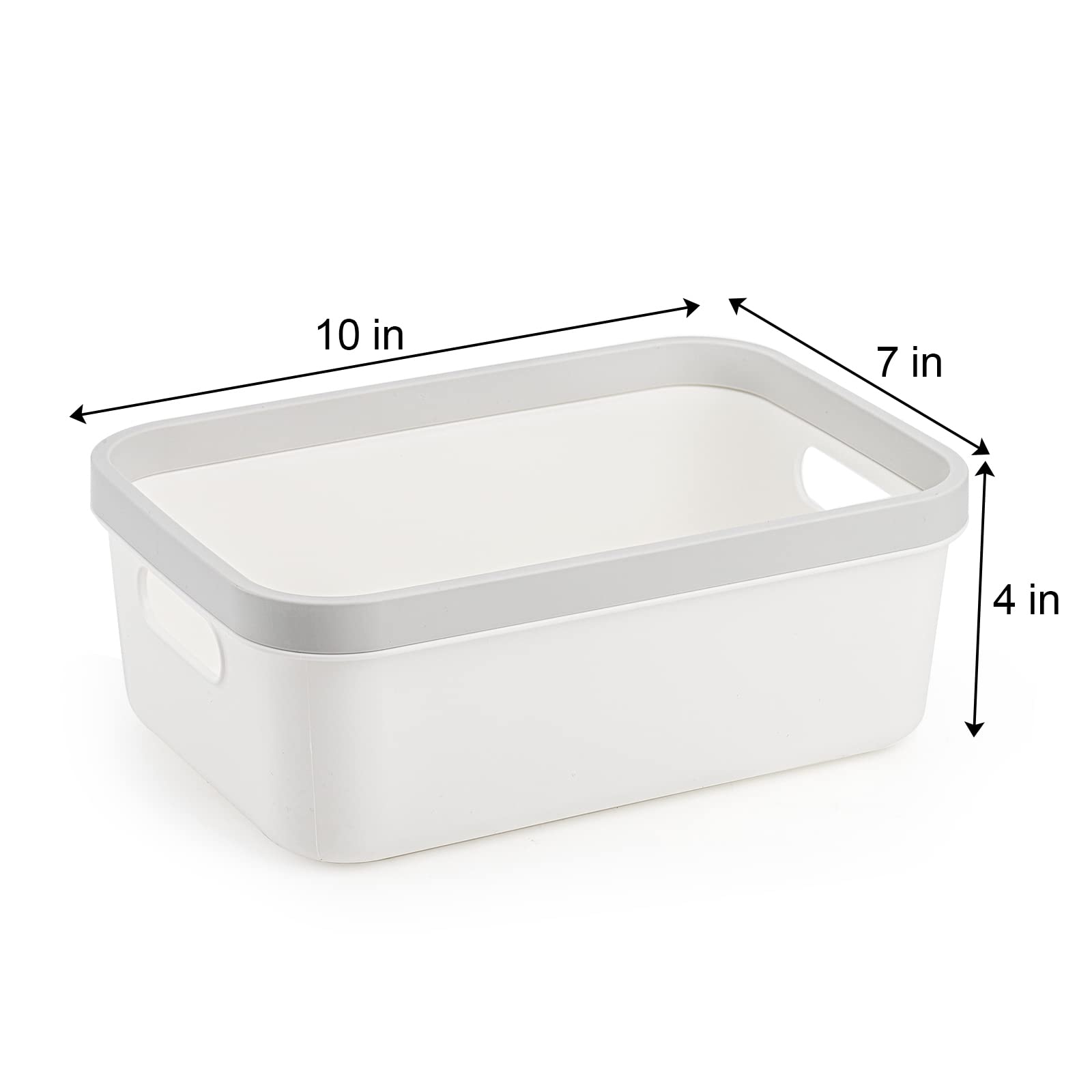 Elsjoy Set of 6 Plastic Storage Bin, 10"x 7"x 4" Classroom Storage Basket Cabinet Storage Bin with Handle, White Shelf Organizer Bins for Bathroom, Office, School