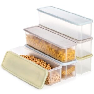 elsjoy 6 pack plastic pasta container, clear spaghetti storage container organizer with lid, stackable long noodle holder for pantry, kitchen, cabinet