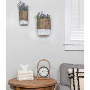 AuldHome Wall Hanging Baskets (Set of 2, Gray w/White); Woven WIcker Rustic Farmhouse Two-Tone Door Baskets, Small and Medium Size