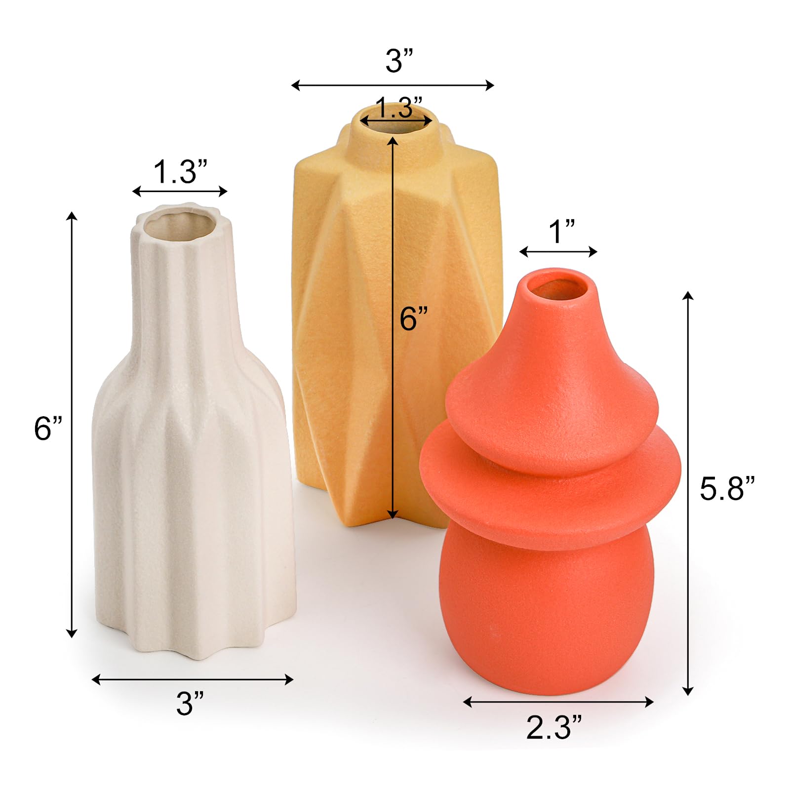 Elsjoy Set of 3 Ceramic Vase, Decorative Stoneware Flower Vase Modern Geometric Vase, Small Terracotta Bud Vase for Home Decor, Living Room, Table Centerpieces