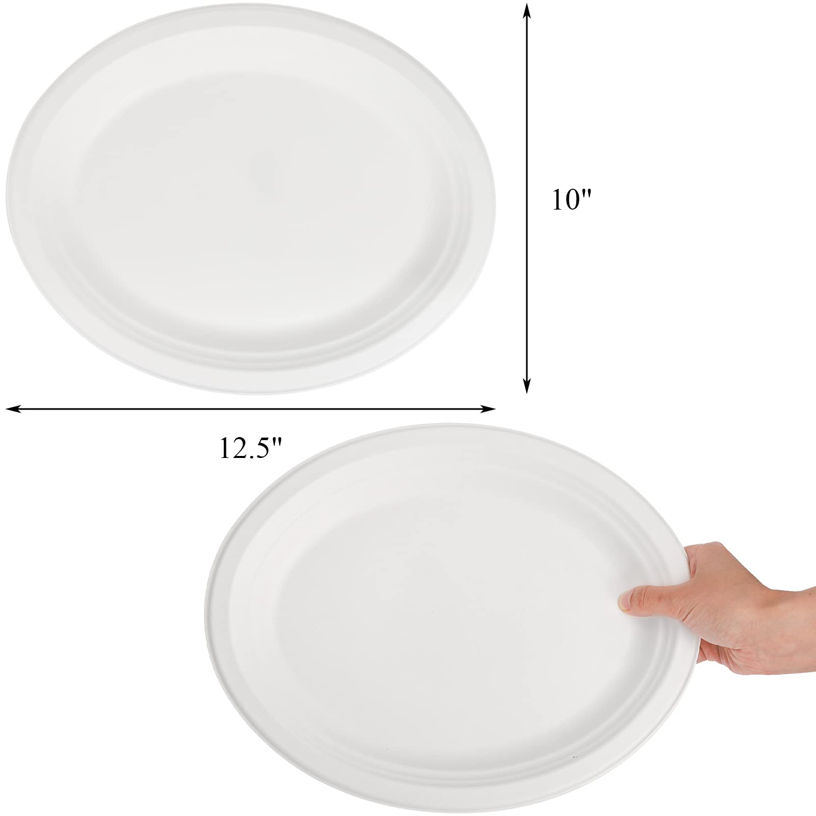 Elsjoy 90 Pack Compostable Oval Paper Plates, 12.5 Inch Sugarcane Dinner Plates, Large Disposable Plates Biodegradable Platters, for Restaurant, BBQ, Parties, Breakfast, Microwave Safe