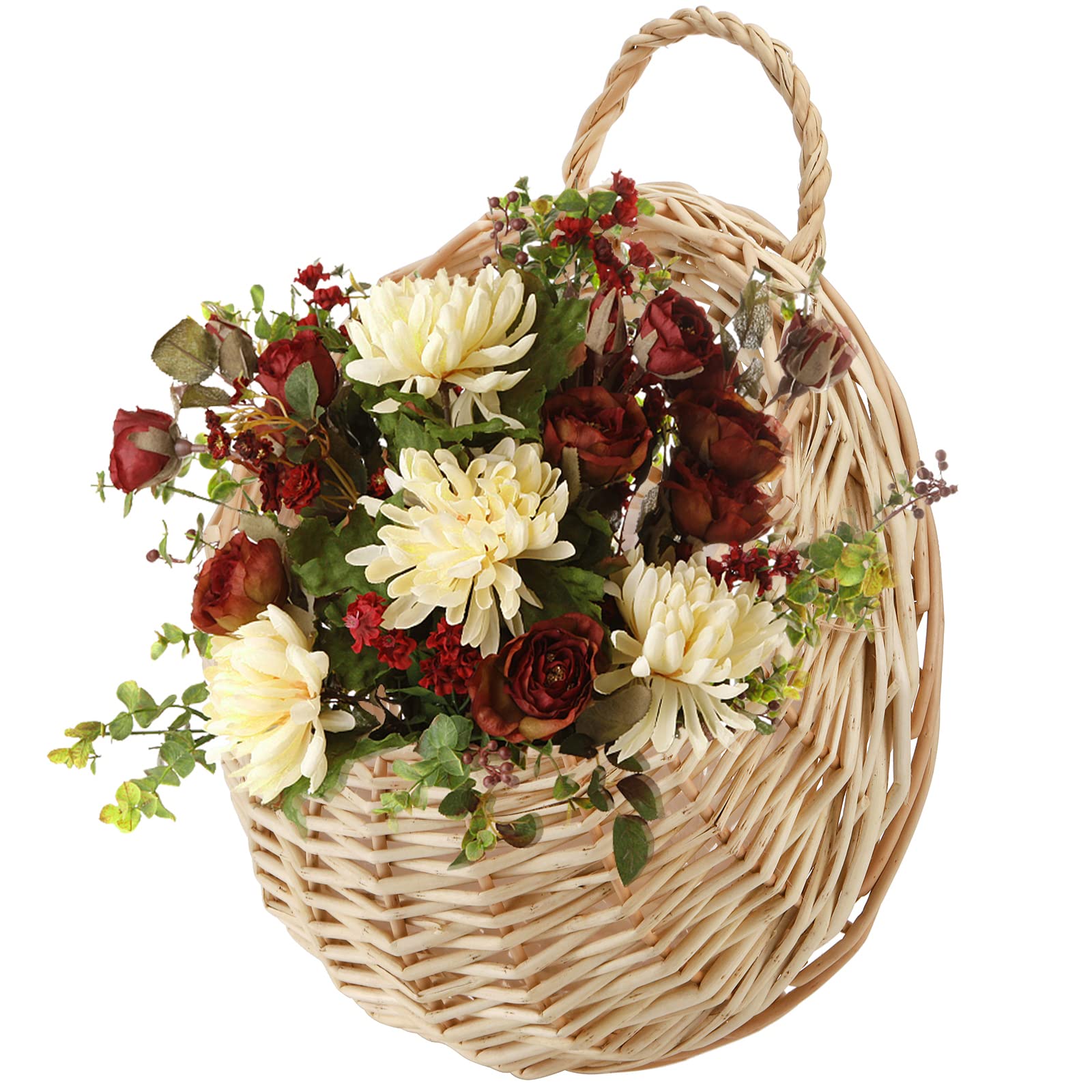 Elsjoy Hanging Wicker Basket for Plant, Decorative Wall Hanging Rattan Basket, Wicker Woven Basket Hanging Flower Basket for Front Door, Home, Garden (𝐏𝐥𝐚𝐧𝐭 𝐍𝐨𝐭 𝐈𝐧𝐜𝐥𝐮𝐝𝐞𝐝)