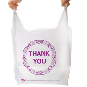 Elsjoy 500 Pieces Thank You Plastic Shopping Bags, 21 x 13 Inch T-Shirt Carry Out Bags Bulk Reusable Grocery Bags for Supermarket, Restaurant, Retail Store