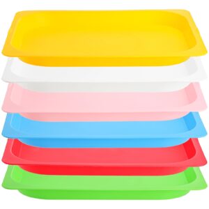 elsjoy set of 6 plastic activity trays, 15 x 12 colorful art trays stackable craft trays, arts and crafts organizer trays shallow serving platters for diy projects