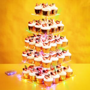 kimdee 5 tier square cupcake stand acrylic cupcake tower display with colorful led light