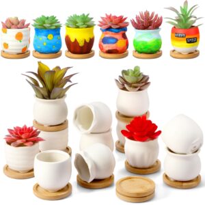 remerry 12 pcs 2.5 inch diy ceramic succulent pots figurines paint craft kit unpainted ceramic bisque paintable ceramic flowerpots with drainage hole ready to paint for kids classroom (matte style)