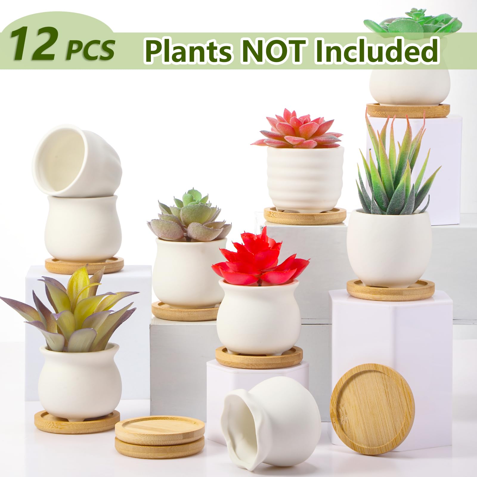 Remerry 12 Pcs 2.5 Inch DIY Ceramic Succulent Pots Figurines Paint Craft Kit Unpainted Ceramic Bisque Paintable Ceramic Flowerpots with Drainage Hole Ready to Paint for Kids Classroom (Matte Style)