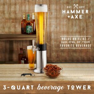 Hammer + Axe Drink Dispenser [2023 Amazon Exclusive] Pro-Pour Tap & Bottle Opener, 88 Fl Oz, Home Bar Party Accessory, Elegant Design, Portable Beverage Tower Server, Beer Liquor Margaritas Cocktails