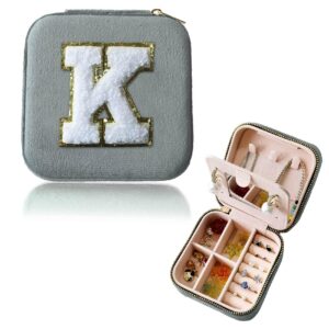 janhavi personalized initial jewelry box,travel jewlrey organizer traveling vacation accessories,small travel jewelry case for teacher mom sister bridesmaid women female friend letter k-grey