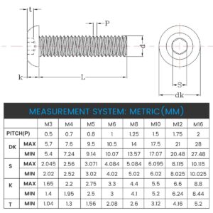 M5-0.8 x 12mm Socket Button Head Socket Cap Bolts Screws Allen Socket Drive Screws Stainless Steel 304 (A2-70) Fully Threaded Machine Screws, Pack of 100