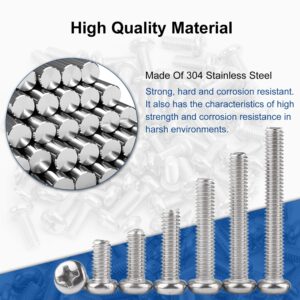 MroMax M5-0.8x12mm Pan Head Phillips Machine Screws 304 Stainless Steel Metric Cross Head Screws Bolts Fasteners Fully Threaded Silver Gray 20Pcs