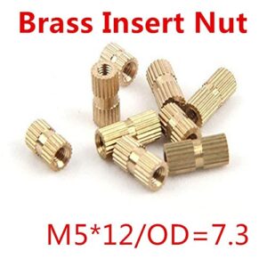 UTEYEEW 100pcs/lot M5*12 Blind End Brass Insert Nut, Single Thread Brass Knurl Nut OD 7.3mm