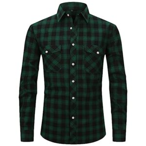 Adhdyuud Men's Flannel Plaid Long Sleeve Casual Button Shirt Classic Checkered Pocket Shirts M512 USA S Asian L