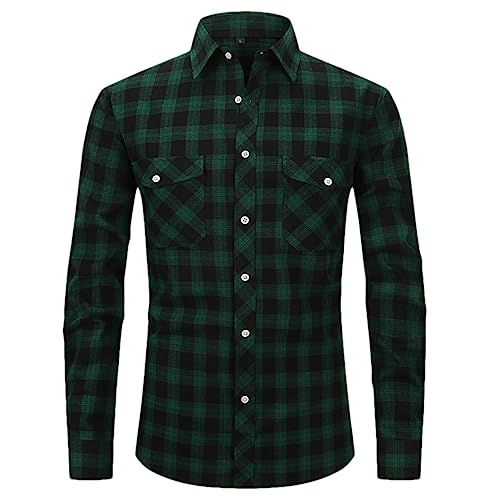 Adhdyuud Men's Flannel Plaid Long Sleeve Casual Button Shirt Classic Checkered Pocket Shirts M512 USA S Asian L