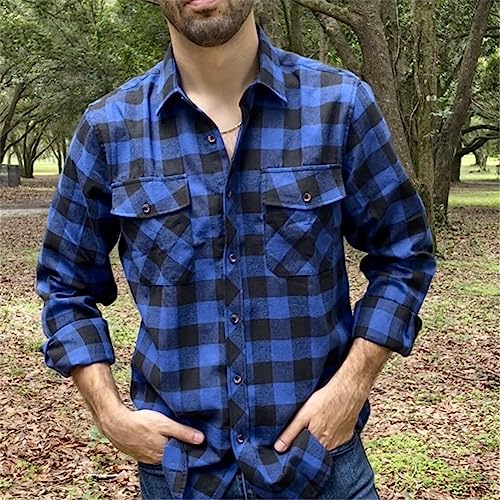 Adhdyuud Men's Flannel Plaid Long Sleeve Casual Button Shirt Classic Checkered Pocket Shirts M512 USA S Asian L