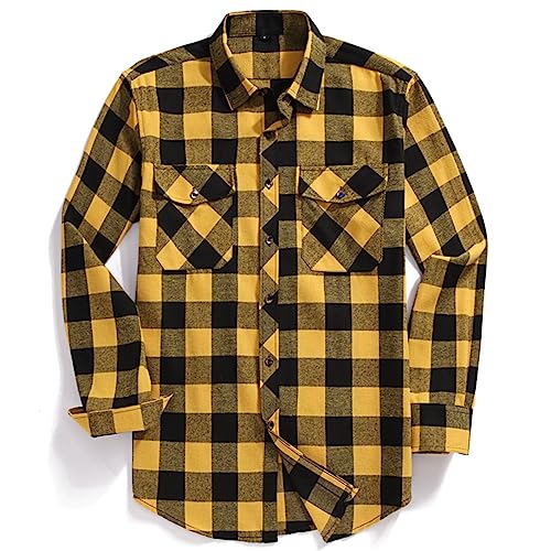 Adhdyuud Men's Flannel Plaid Long Sleeve Casual Button Shirt Classic Checkered Pocket Shirts M512 USA S Asian L