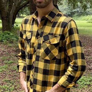 Adhdyuud Men's Flannel Plaid Long Sleeve Casual Button Shirt Classic Checkered Pocket Shirts M512 USA S Asian L