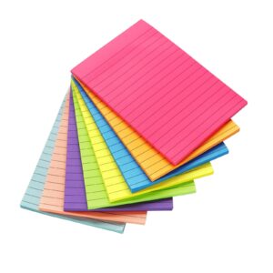 (8 pack) lined sticky notes 4x6 in post, 8 bright colors large ruled post sticky colorful super sticking power memo pads strong adhesive,sticky notes lined for office, home, school, 40 sheets/pad